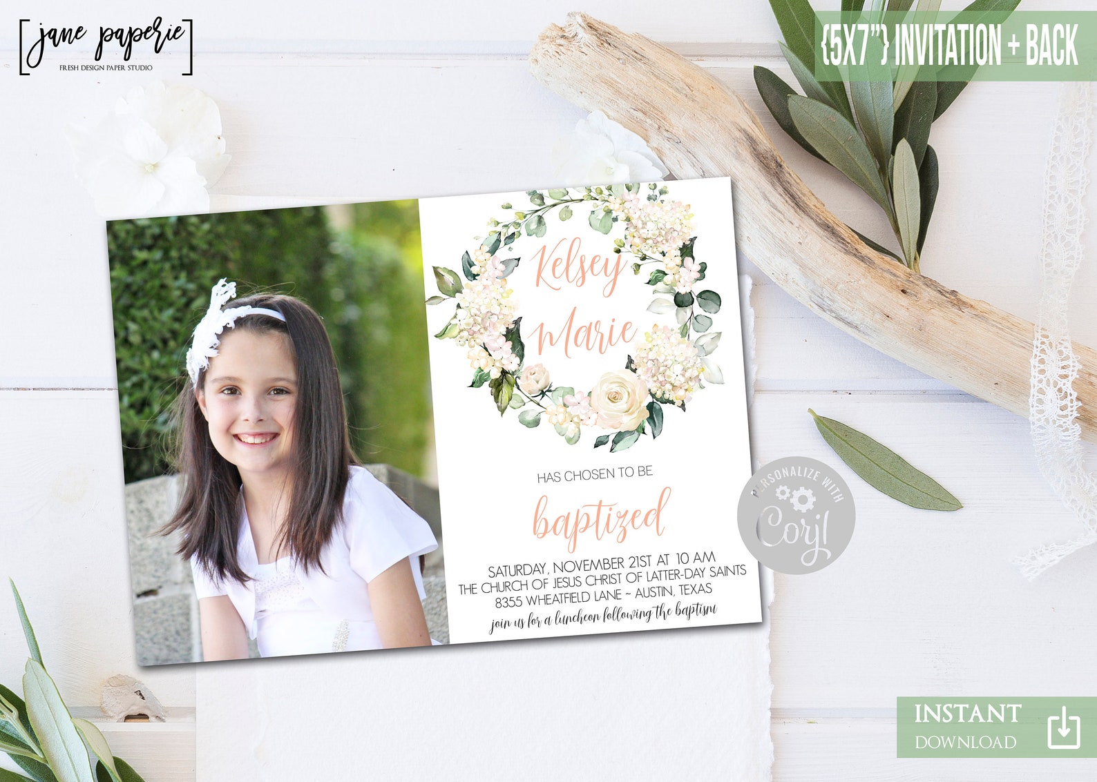 Editable Corjl Invitation LDS Baptism Invitation Girl - Etsy Canada