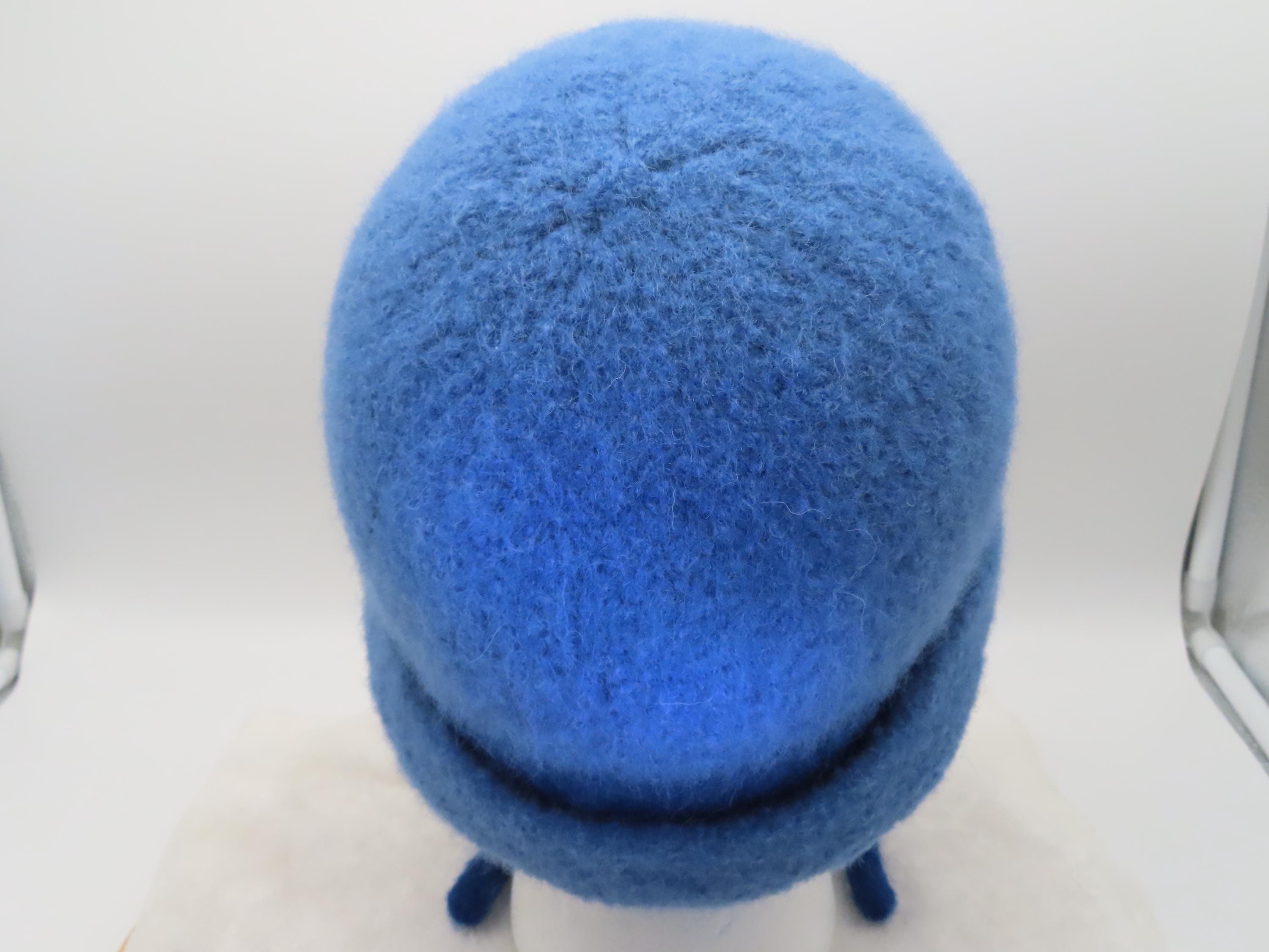 Hat Wool Felted BLUE252 With Rolled Brim Ear Flaps and Ties Med 23" - Etsy