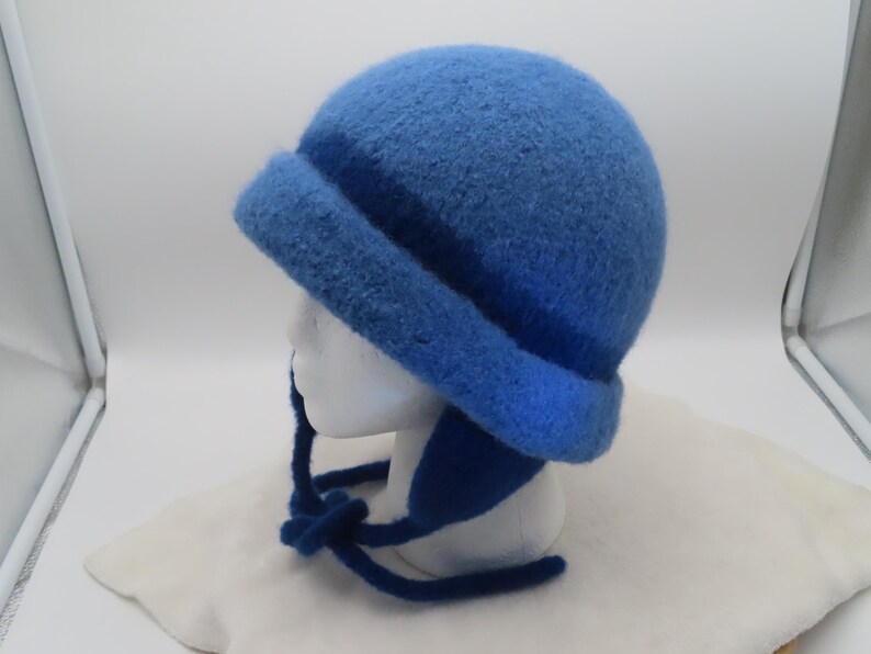 Hat Wool Felted BLUE252 With Rolled Brim Ear Flaps and Ties Med 23" - Etsy
