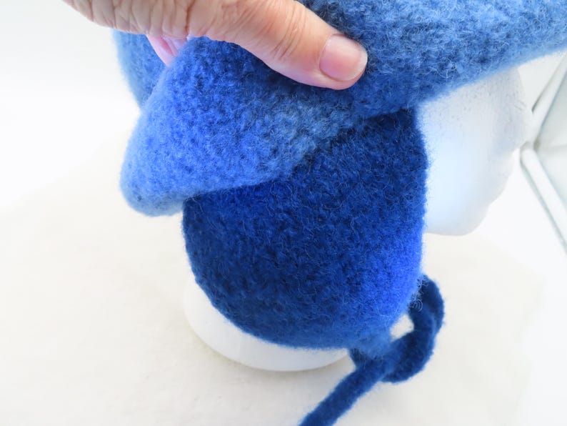 Hat Wool Felted BLUE252 With Rolled Brim Ear Flaps and Ties Med 23" - Etsy