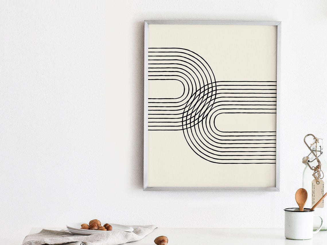 Mid century modern print Boho printable Curved lines | Etsy