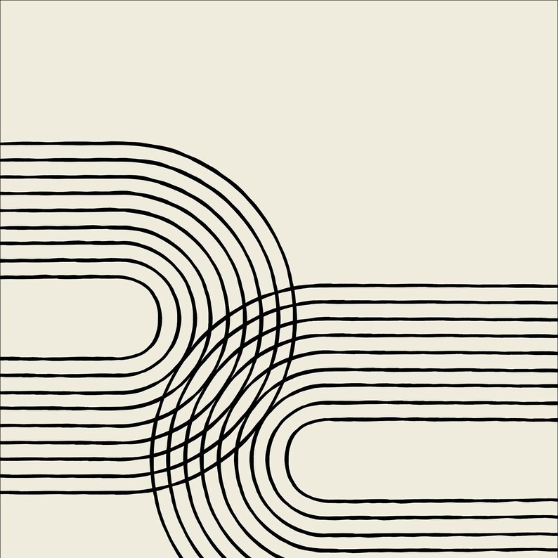 Mid century modern print Boho printable Curved lines | Etsy