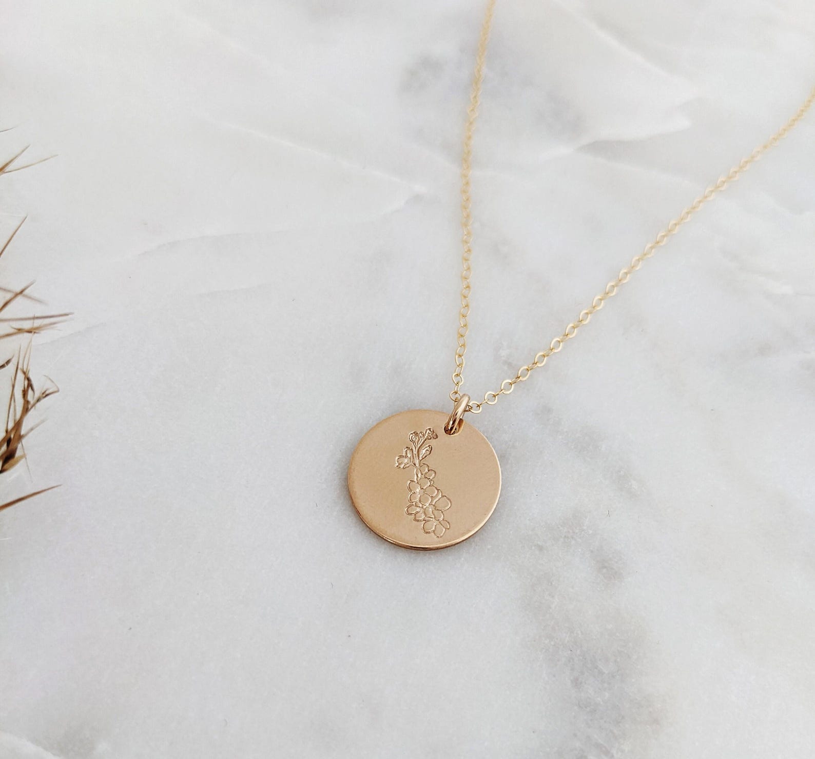 July Birth Flower Necklace, Larkspur Necklace, July Birthday Gift ...