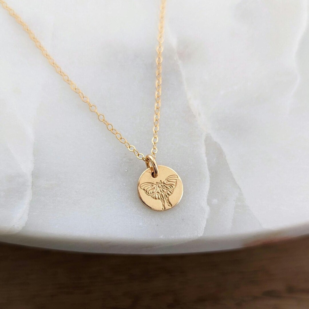 Tiny Lunar Moth Necklace, Dainty Gold Disc Necklace, the Stamped Life ...