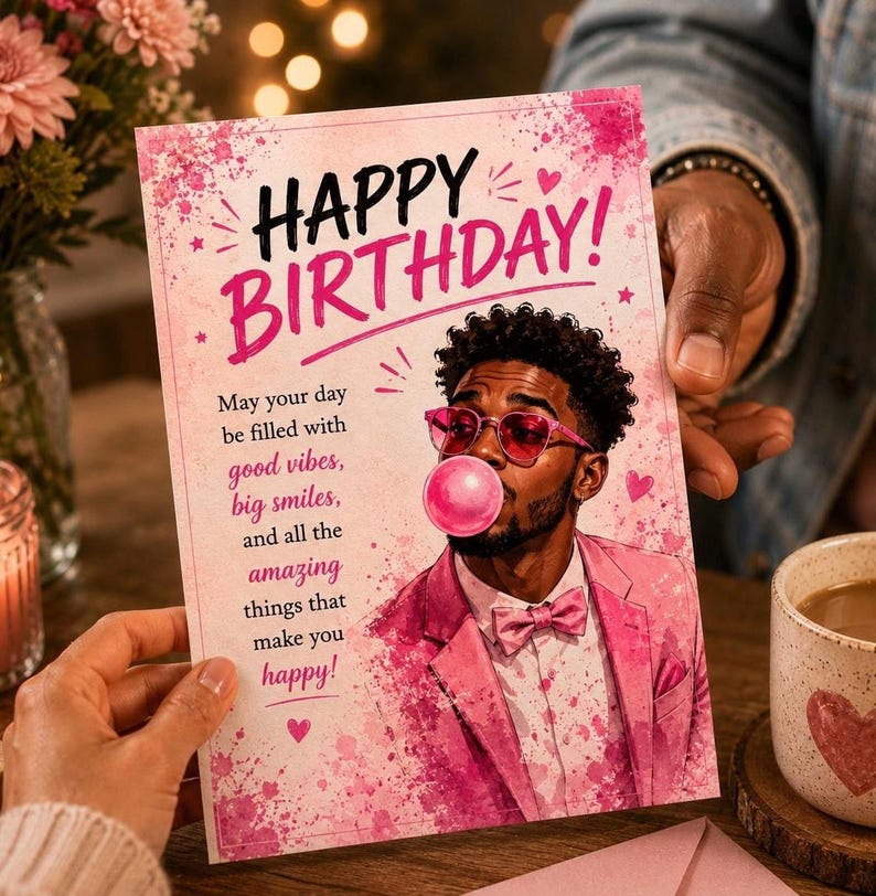 Funny Pink Birthday Cards Bundle | 4 Unique Designs (instant Download ...
