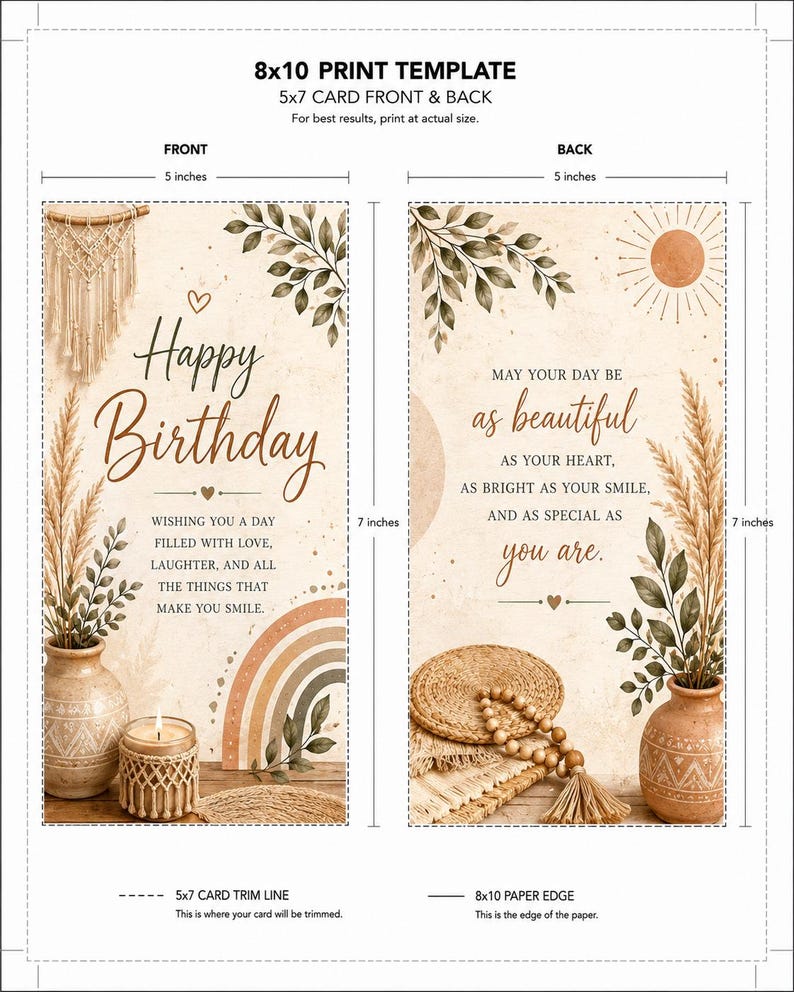 Boho Birthday Card, Gift Tags, Journal Pages, Stickers (printable ...