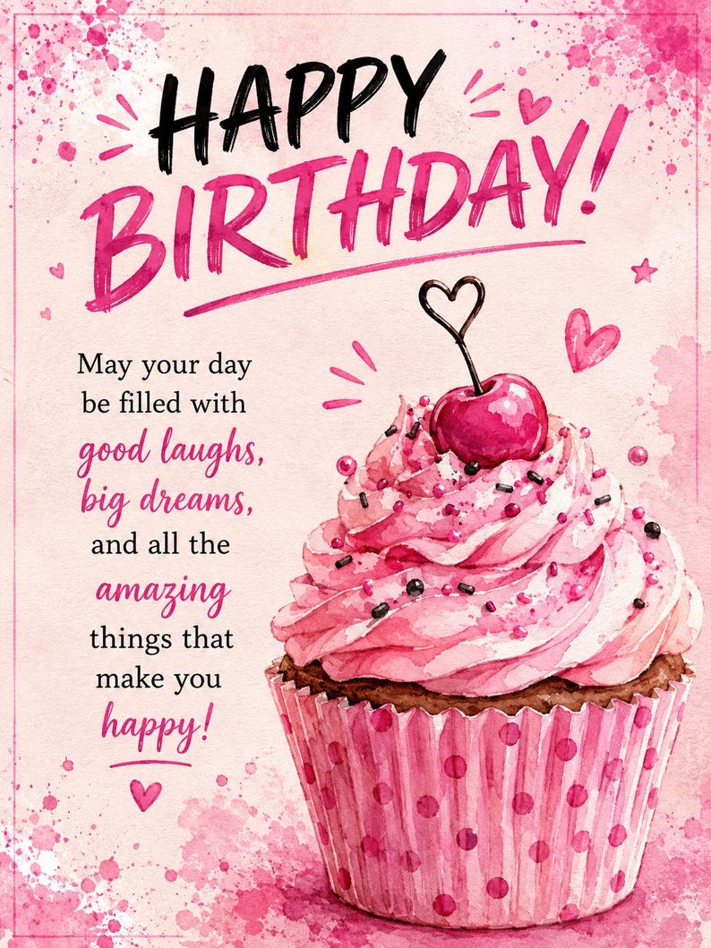 Funny Pink Birthday Cards Bundle | 4 Unique Designs (instant Download ...
