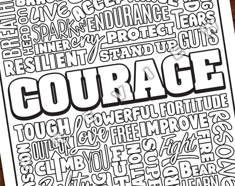 Downloadable COURAGE Motivational Quote Coloring Page - Etsy