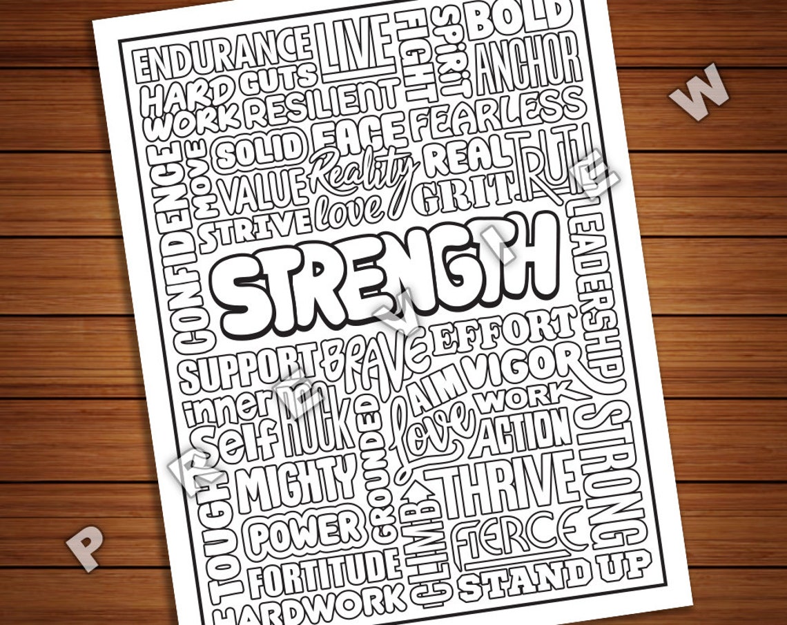 Downloadable STRENGTH Motivational Quote Coloring Page instant Download ...