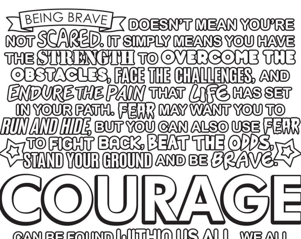 PDF COURAGE Motivational Quote Coloring Page | Etsy
