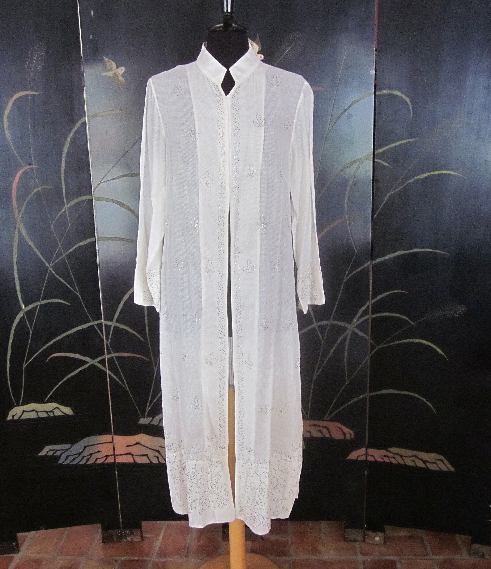 Nimbu Duster Coat / Silver on White Duster Coat / Fits M / Beach Cover ...
