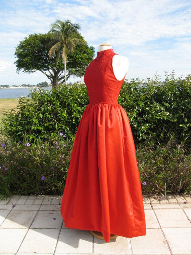 Red Silk Ball Gown / Vintage Sequin Red Gown / 90s Does 50s Silk Satin ...