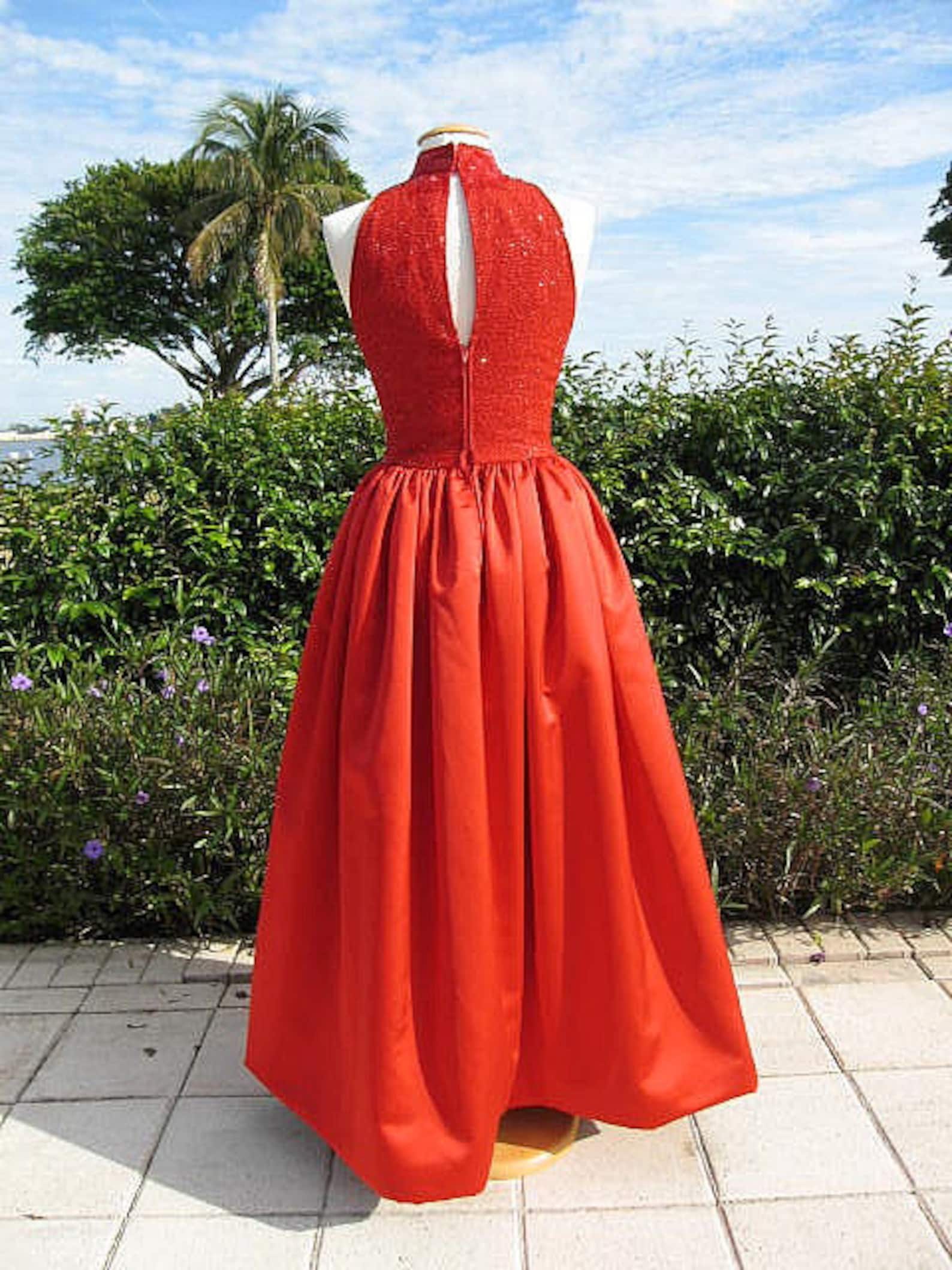 Red Silk Ball Gown / Vintage Sequin Red Gown / 90s Does 50s Silk Satin ...