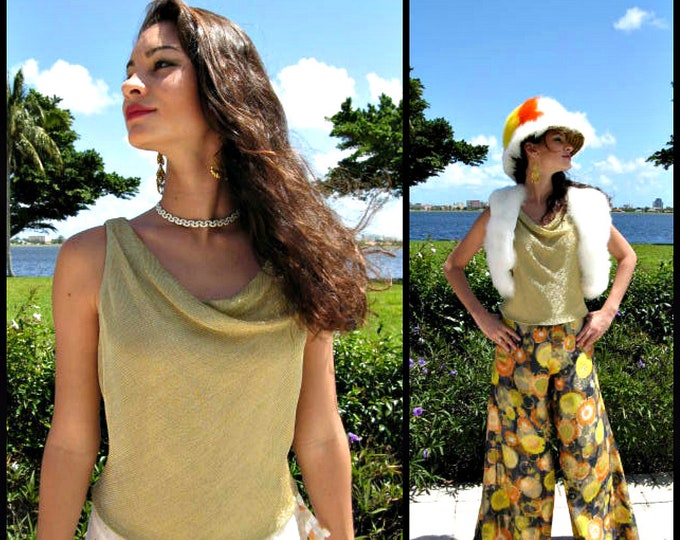 David Meister Gold Top / Vintage Gold Lame Top / Fits S / Metallic Gold ...