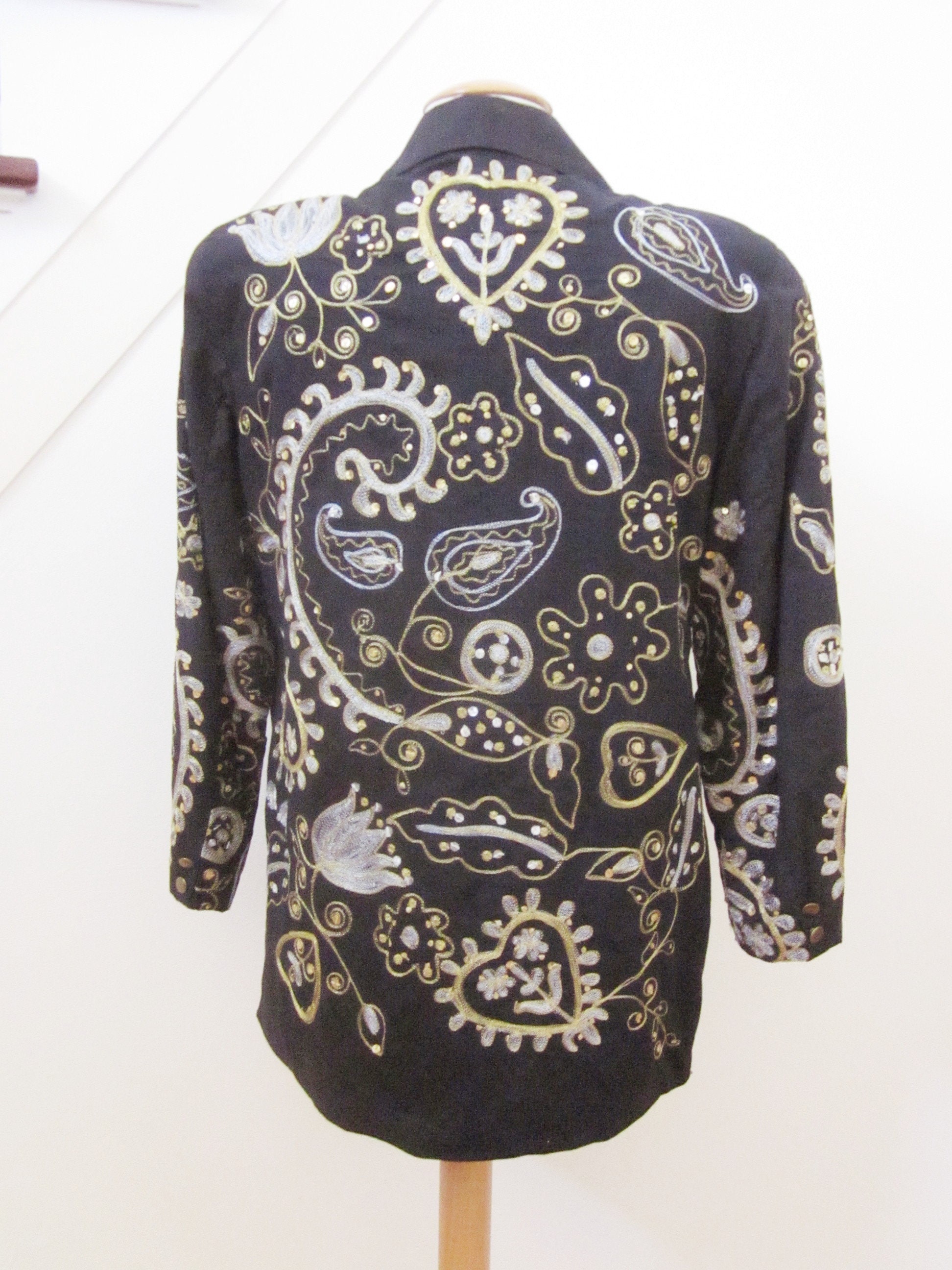 Metallic Embroidered Blazer / Gold Silver Embellished Jacket / 80s ...