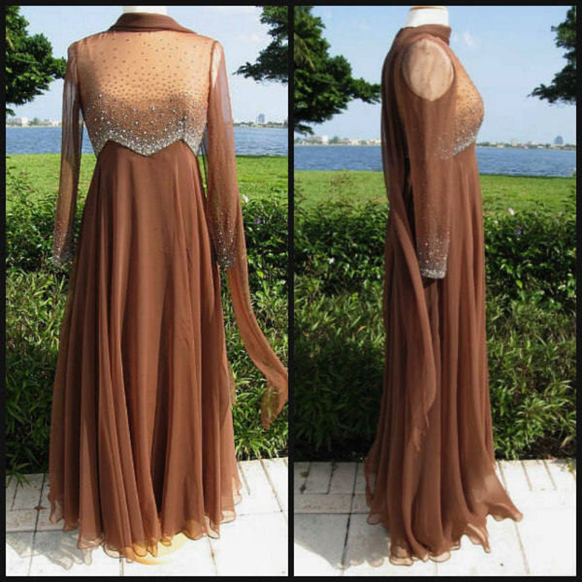 VICTORIA ROYAL Gown / 60s Brown Gown / Fits S / Victoria Royal Vintage ...