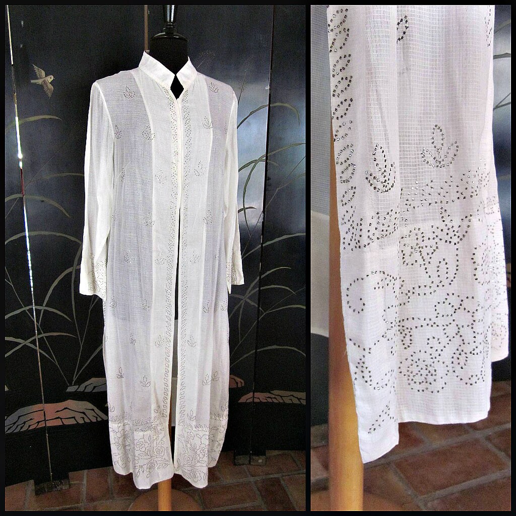 Nimbu Duster Coat / Silver on White Duster Coat / Fits M / Beach Cover ...