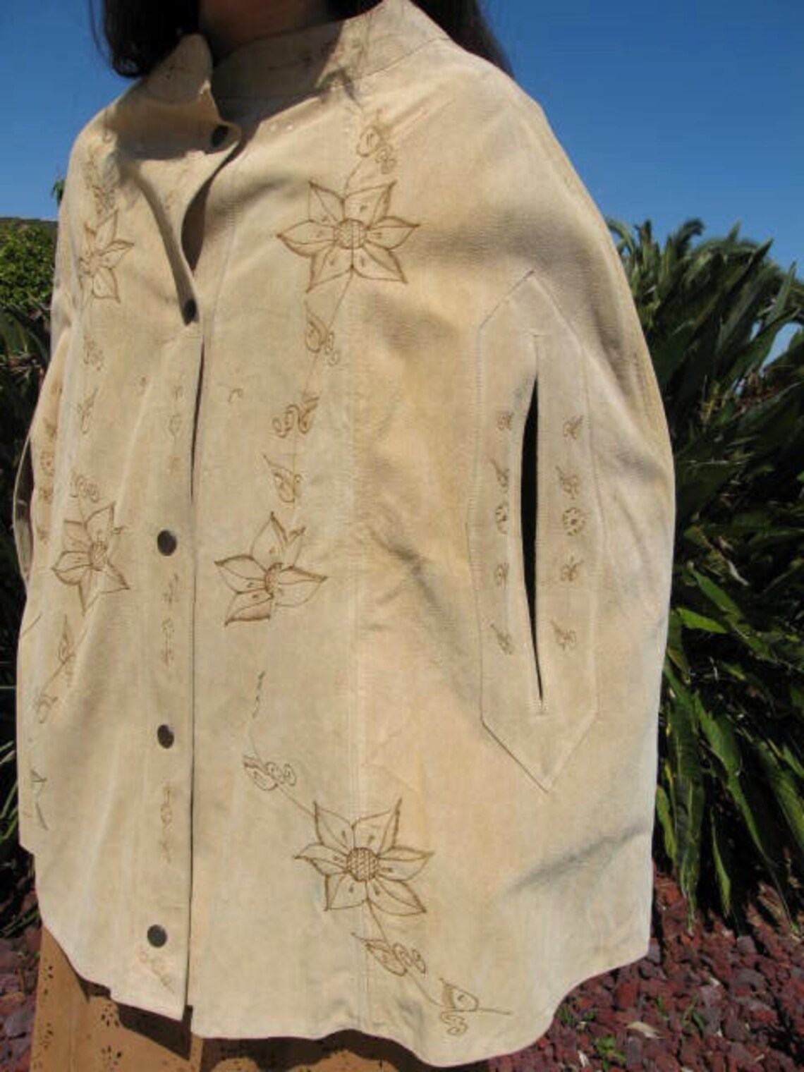 Etched Suede Cape / Vintage Suede Cape / 60s Suede Cape / OSFM / Hippie ...