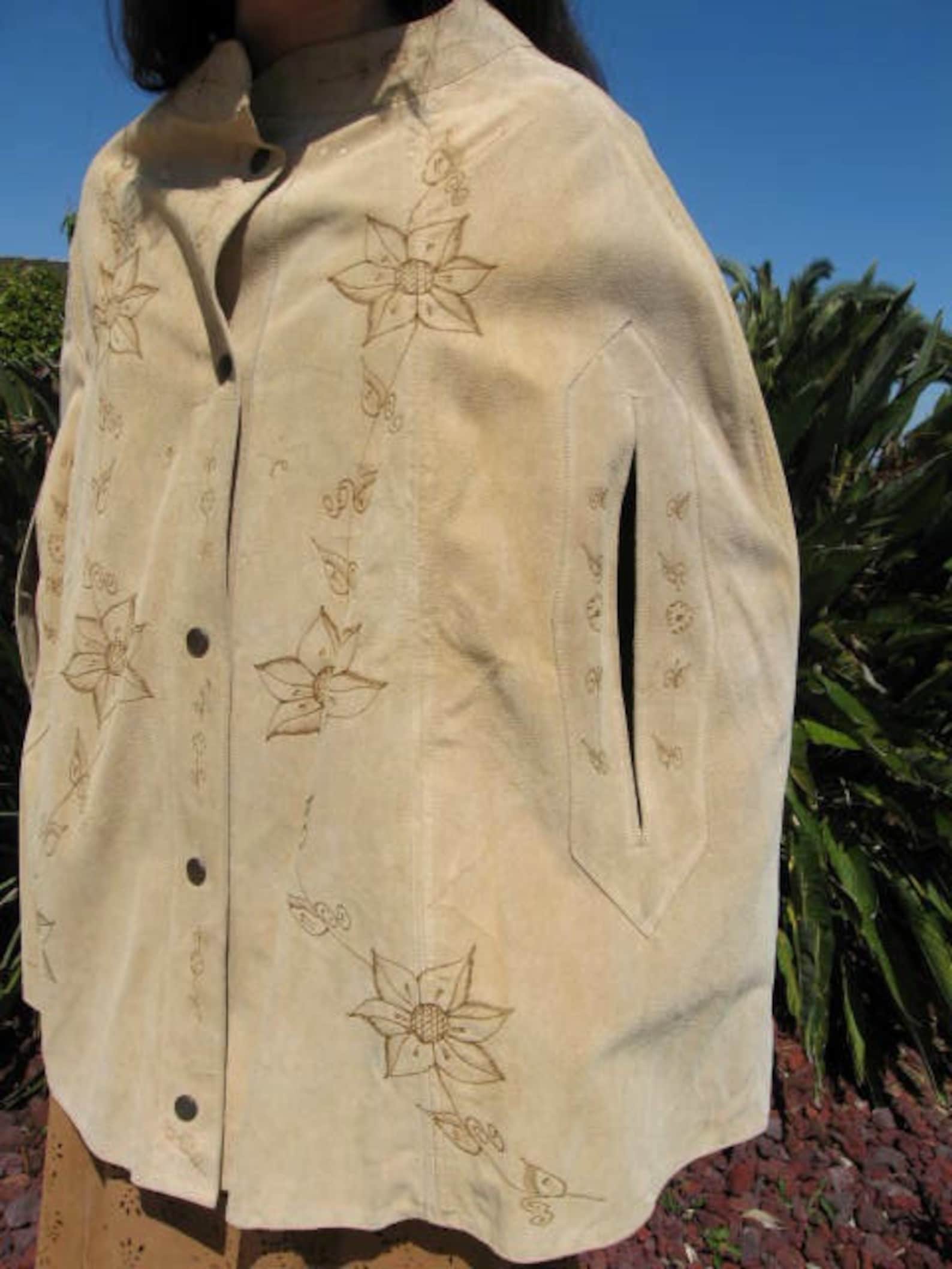 Etched Suede Cape / Vintage Suede Cape / 60s Suede Cape / OSFM / Hippie ...