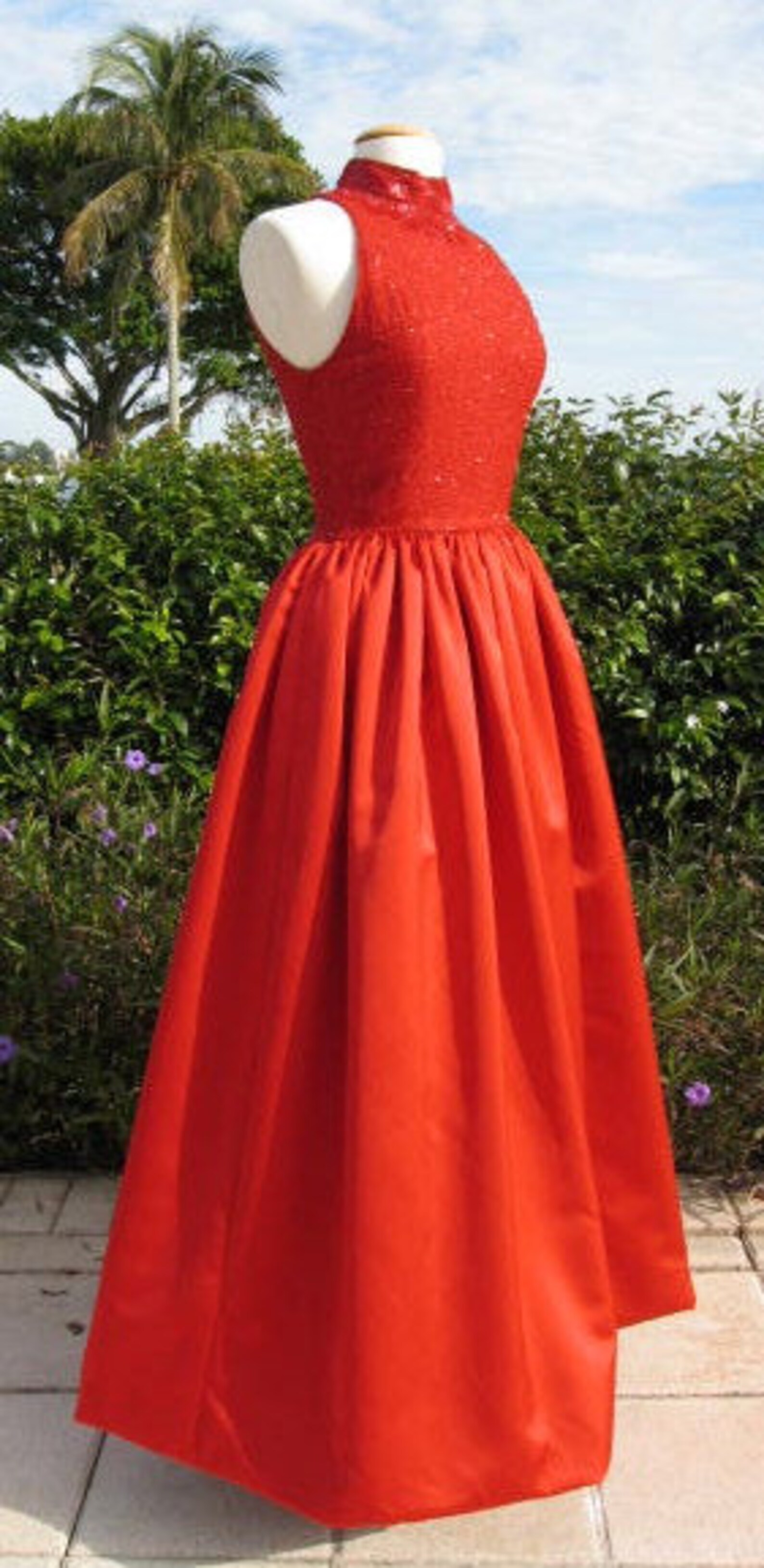 Red Silk Ball Gown / Vintage Sequin Red Gown / 90s Does 50s Silk Satin ...