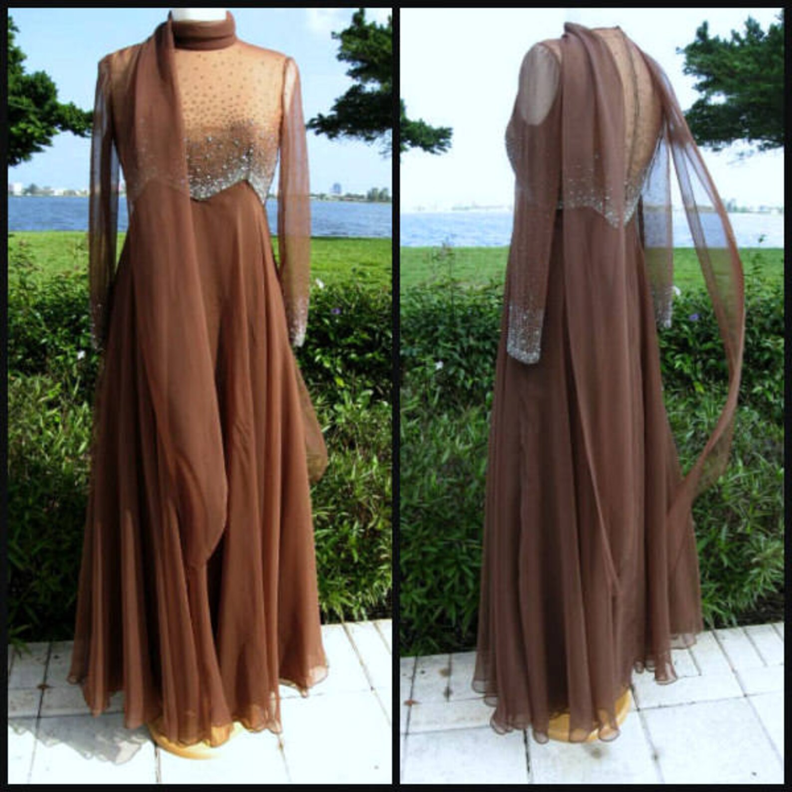 VICTORIA ROYAL Gown / 60s Brown Gown / Fits S / Victoria Royal Vintage ...