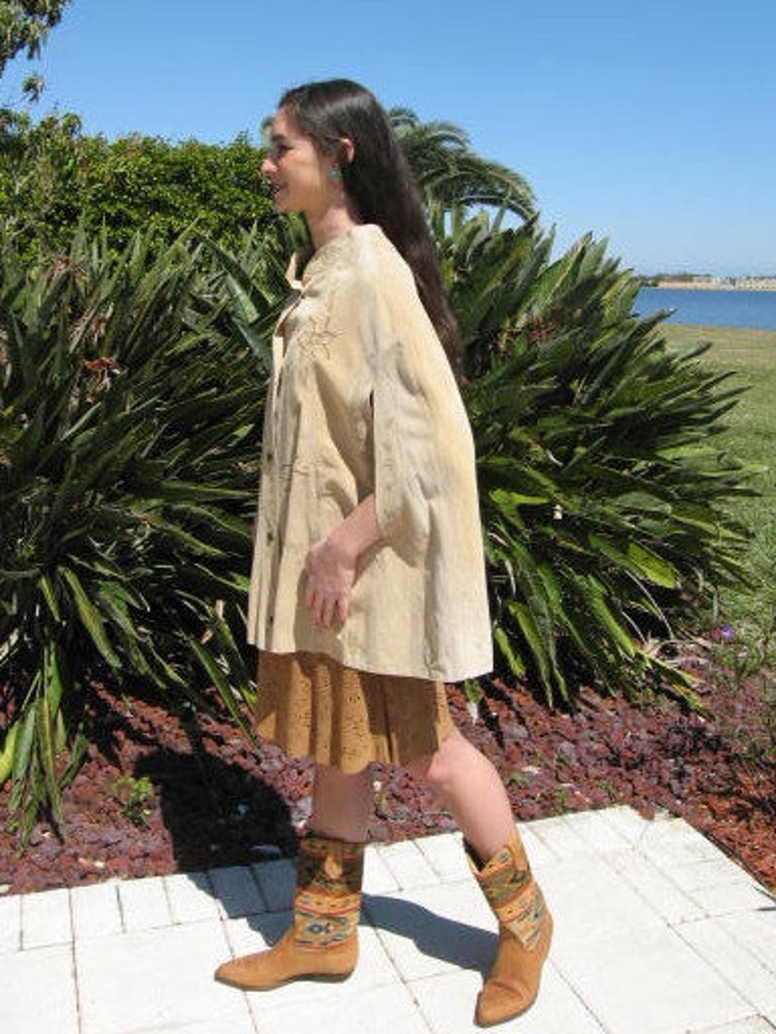 Etched Suede Cape / Vintage Suede Cape / 60s Suede Cape / OSFM / Hippie ...