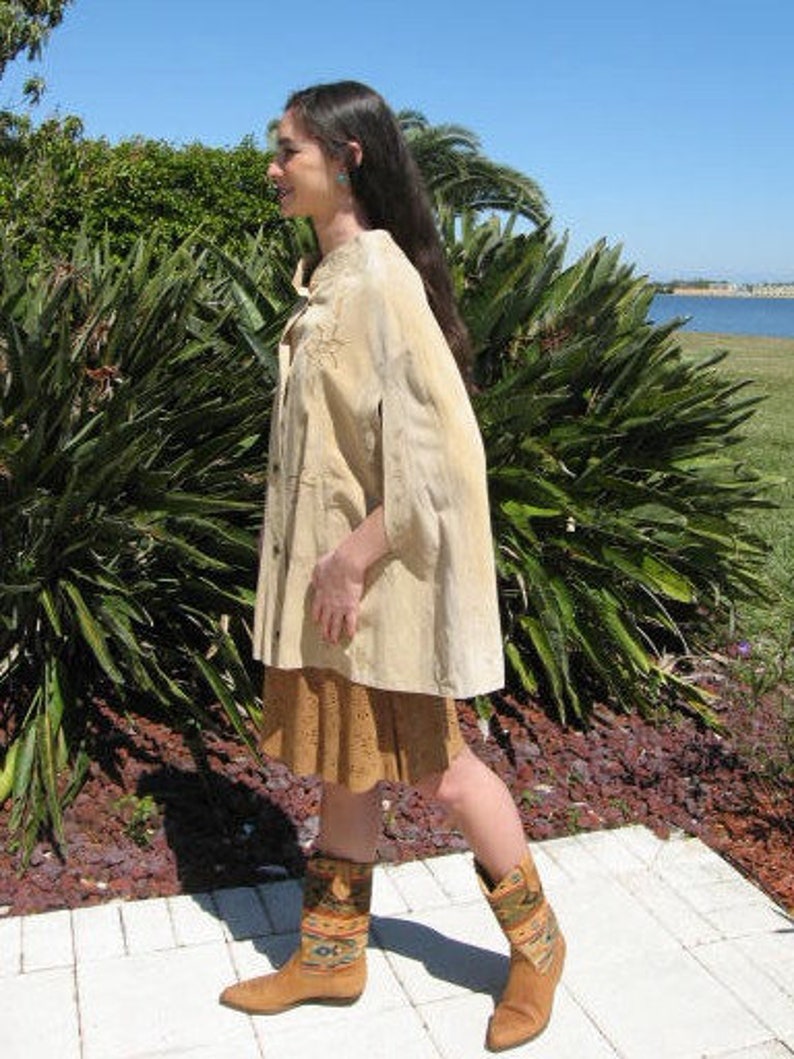 Etched Suede Cape / Vintage Suede Cape / 60s Suede Cape / OSFM / Hippie ...