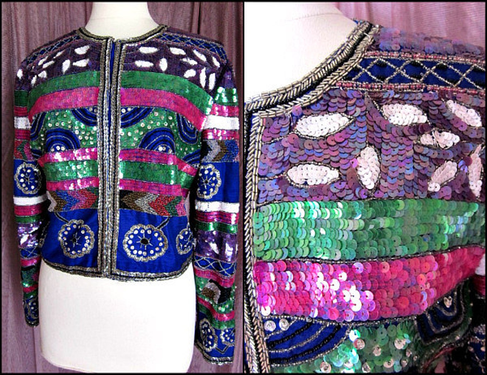 Blue Silk Beaded Jacket / Fits L / Thai Silk Beaded Jacket / Beaded ...