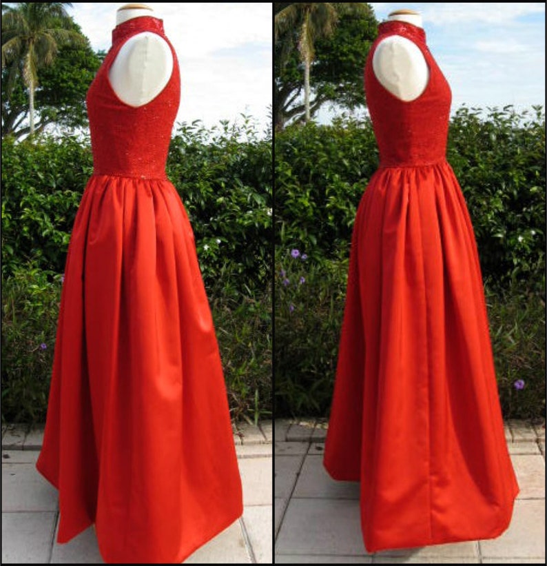 Red Silk Ball Gown / Vintage Sequin Red Gown / 90s Does 50s Silk Satin ...