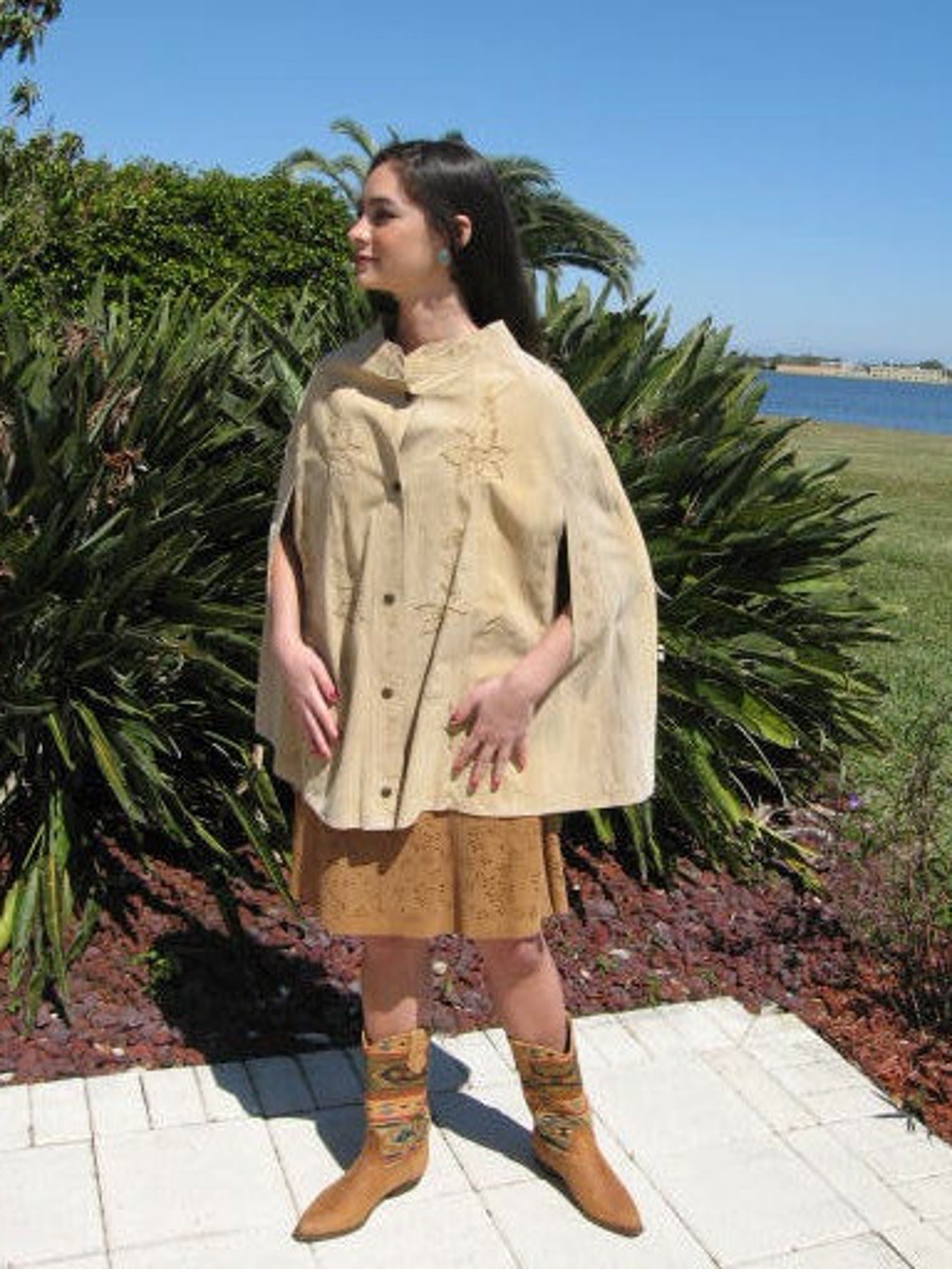 Etched Suede Cape / Vintage Suede Cape / 60s Suede Cape / OSFM / Hippie ...