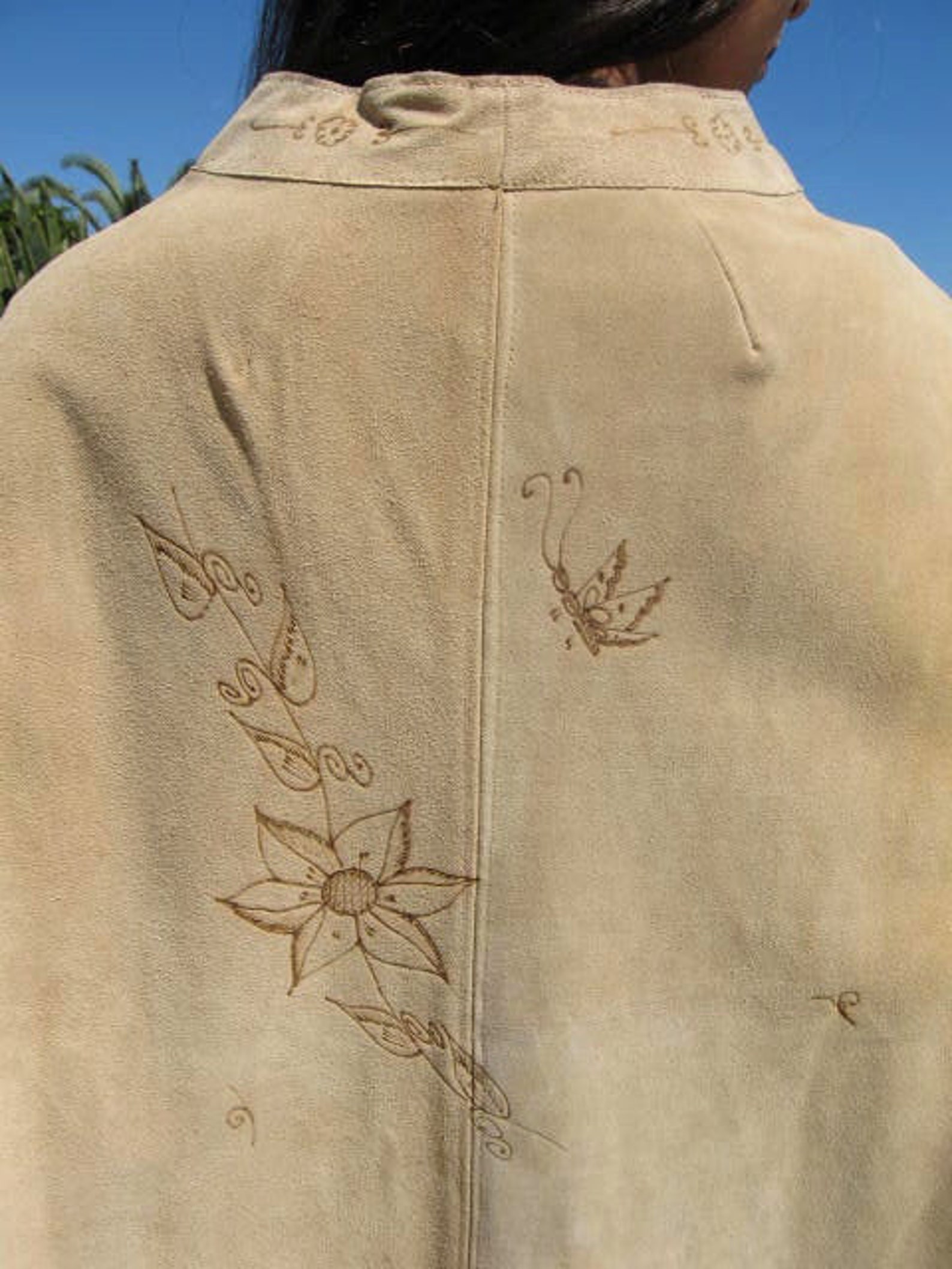 Etched Suede Cape / Vintage Suede Cape / 60s Suede Cape / OSFM / Hippie ...