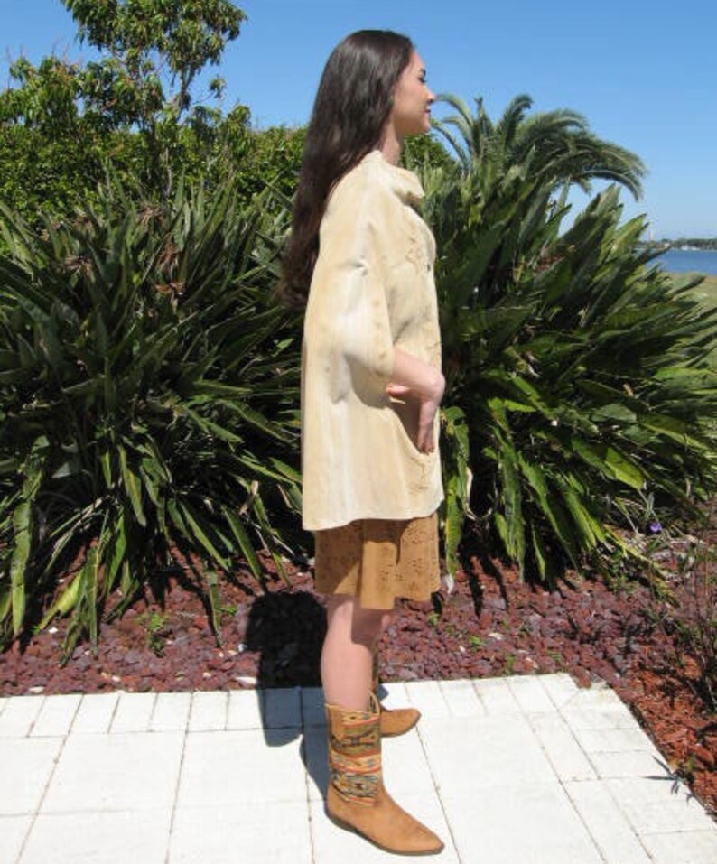Etched Suede Cape / Vintage Suede Cape / 60s Suede Cape / OSFM / Hippie ...