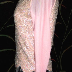 Pink Sequin Top / Vintage Pink Sequin Sweater / 50s Pink Beaded Top ...