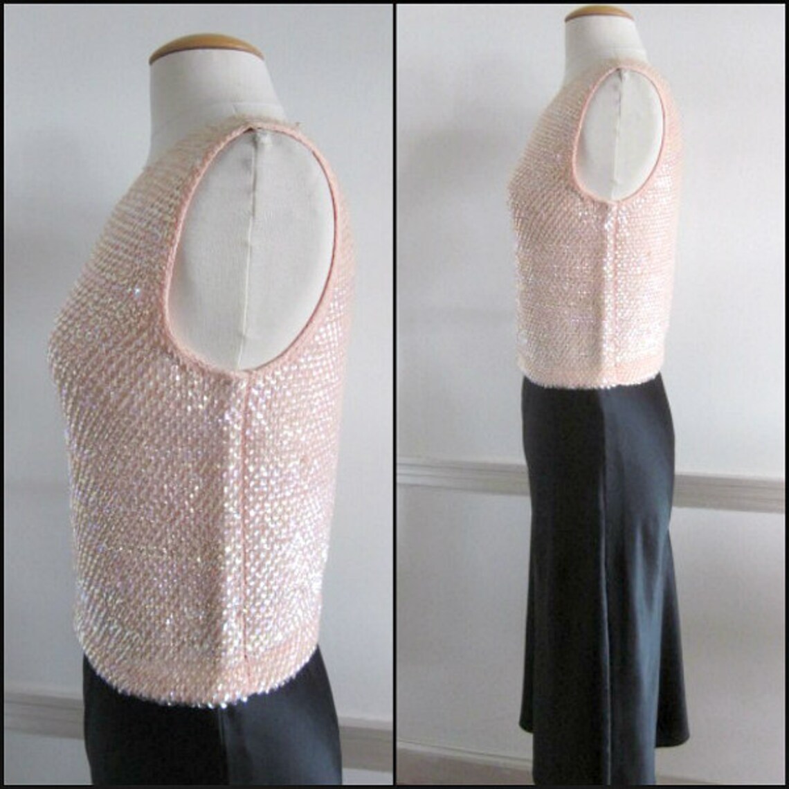 50s Pink Sequined Sweater / Vintage Pink Sequined Top / Pink Iridescent ...