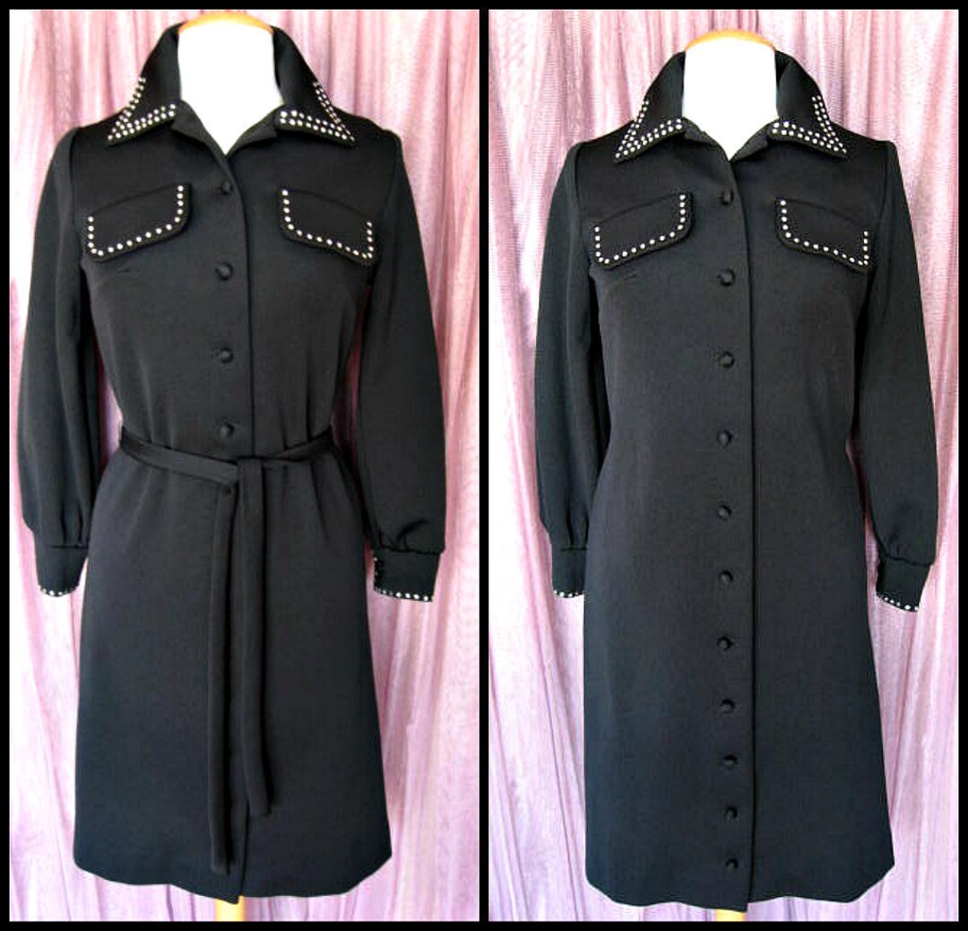 Mod Dress / 70s Mod Black Dress / Andrea Gayle Vintage Dress / Fits S ...