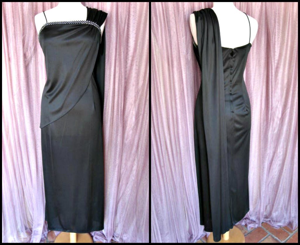 60s Old Hollywood Gown / Fits M / Vintage Glamour Gown / One Shoulder ...