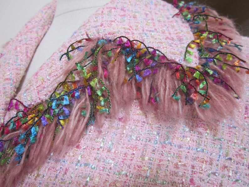 Anne Dee Goldin Tweed Jacket / Fits M / Pink Tweed Jacket / Fringed ...