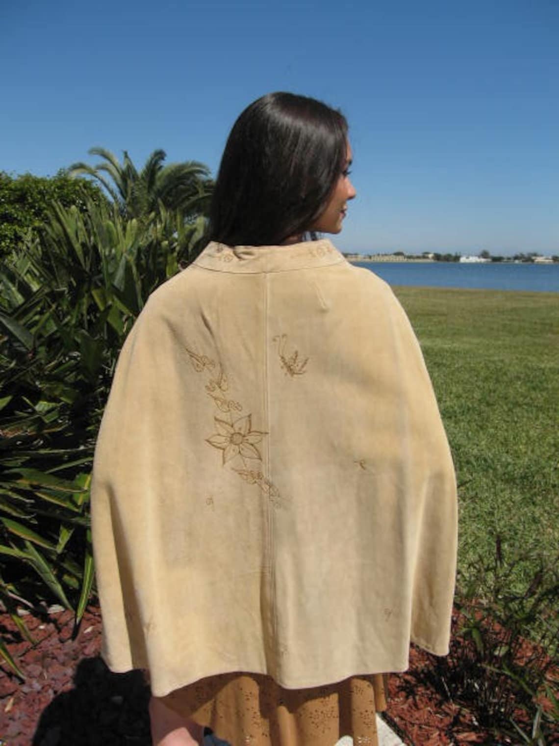 Etched Suede Cape / Vintage Suede Cape / 60s Suede Cape / OSFM / Hippie ...