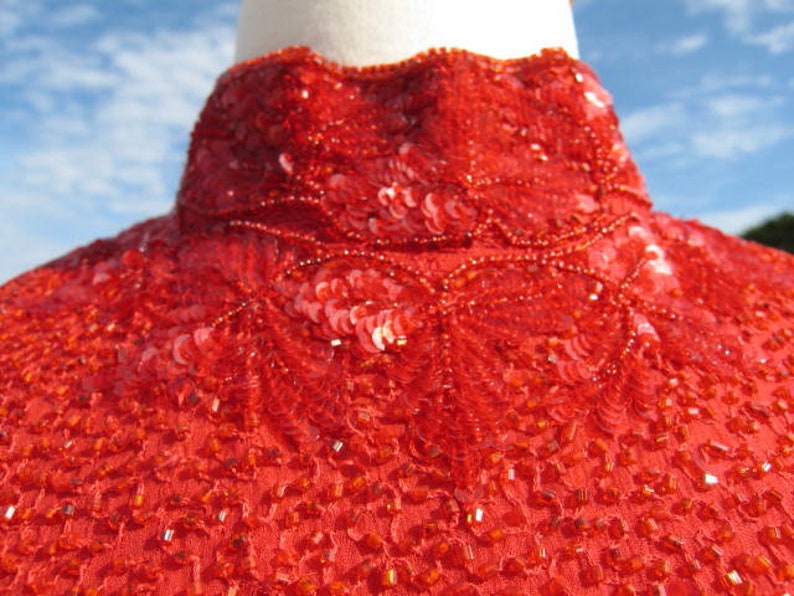 Red Silk Ball Gown / Vintage Sequin Red Gown / 90s Does 50s Silk Satin ...