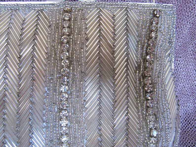 SILVER Rhinestone Beaded Vintage Purse Handbag // 60s 1960s // Hand ...