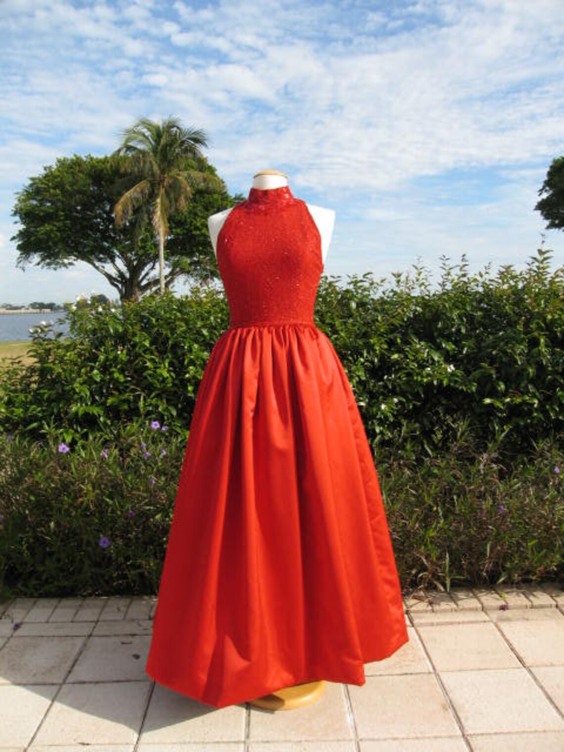 Red Silk Ball Gown / Vintage Sequin Red Gown / 90s Does 50s Silk Satin ...