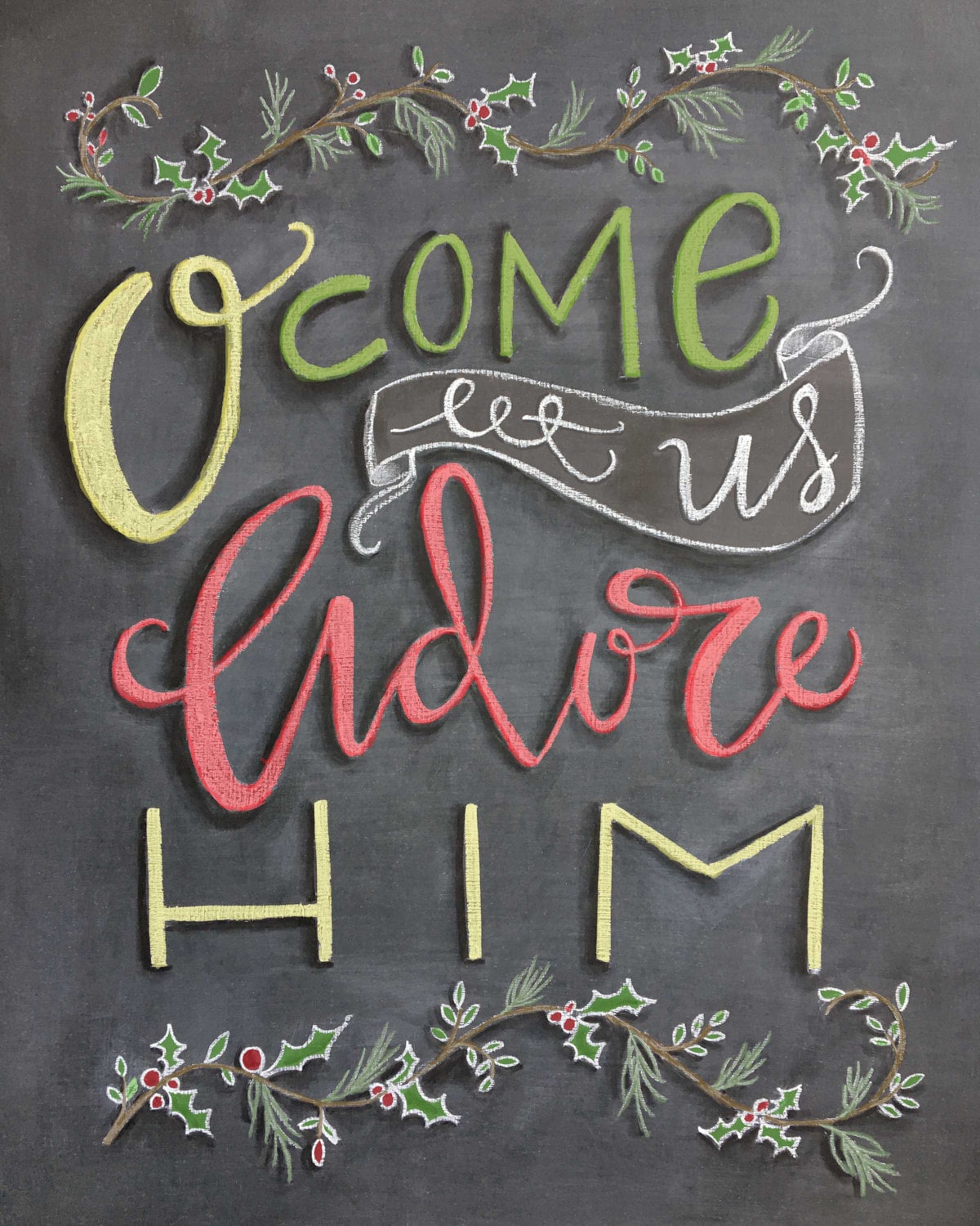 Bible Verse Chalkboard - O Come Let Us Adore Him - Etsy