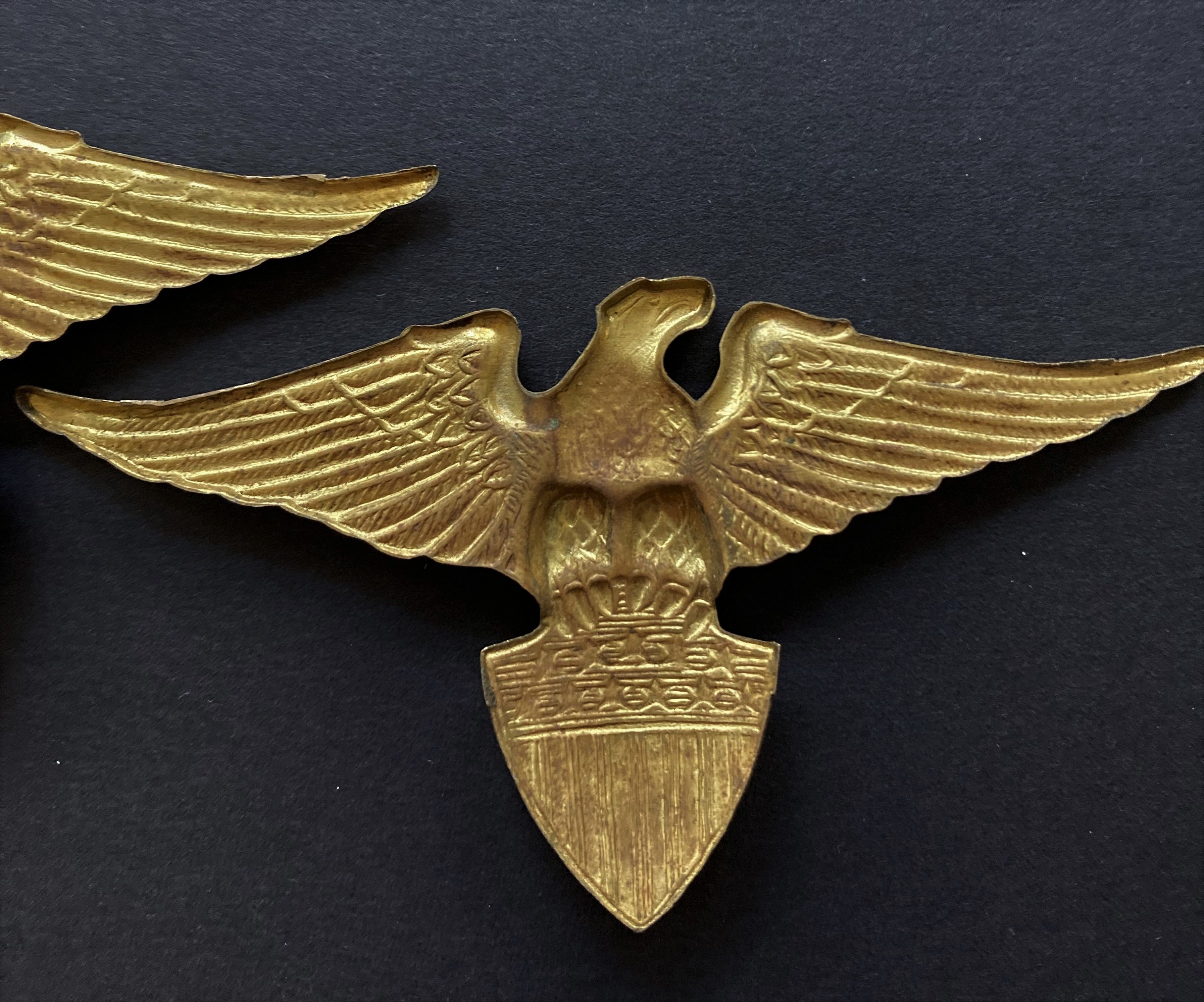 Pair of PATRIOTIC Brass EAGLE & SHIELDS for Embellishment or Collecting ...