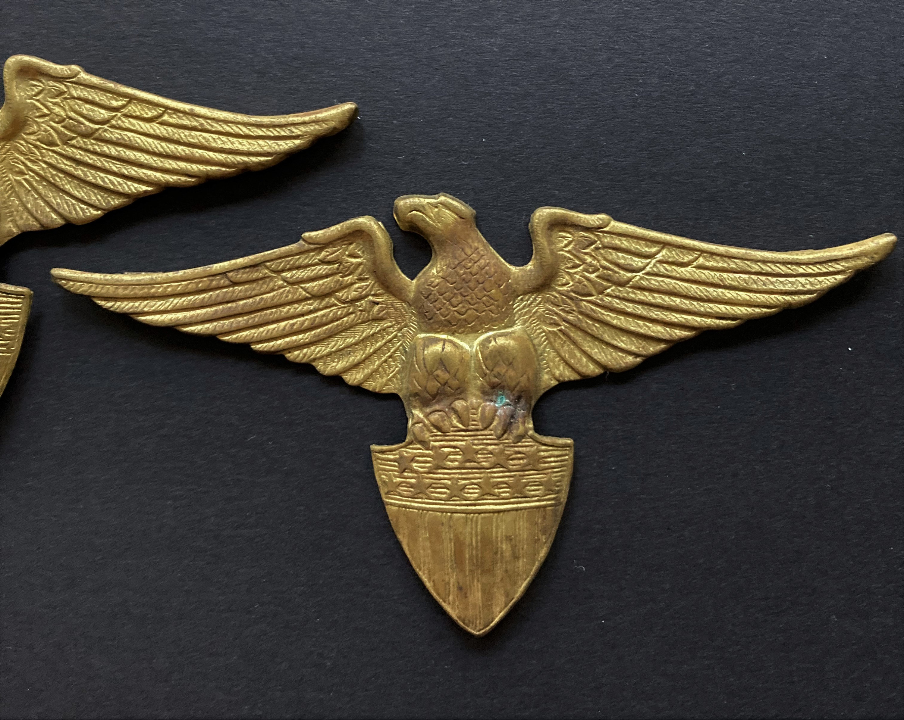 Pair of PATRIOTIC Brass EAGLE & SHIELDS for Embellishment or Collecting ...