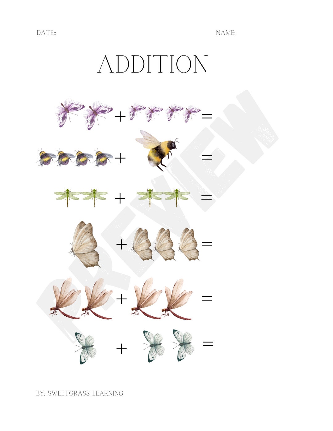 Outdoor Addition Worksheets - Etsy