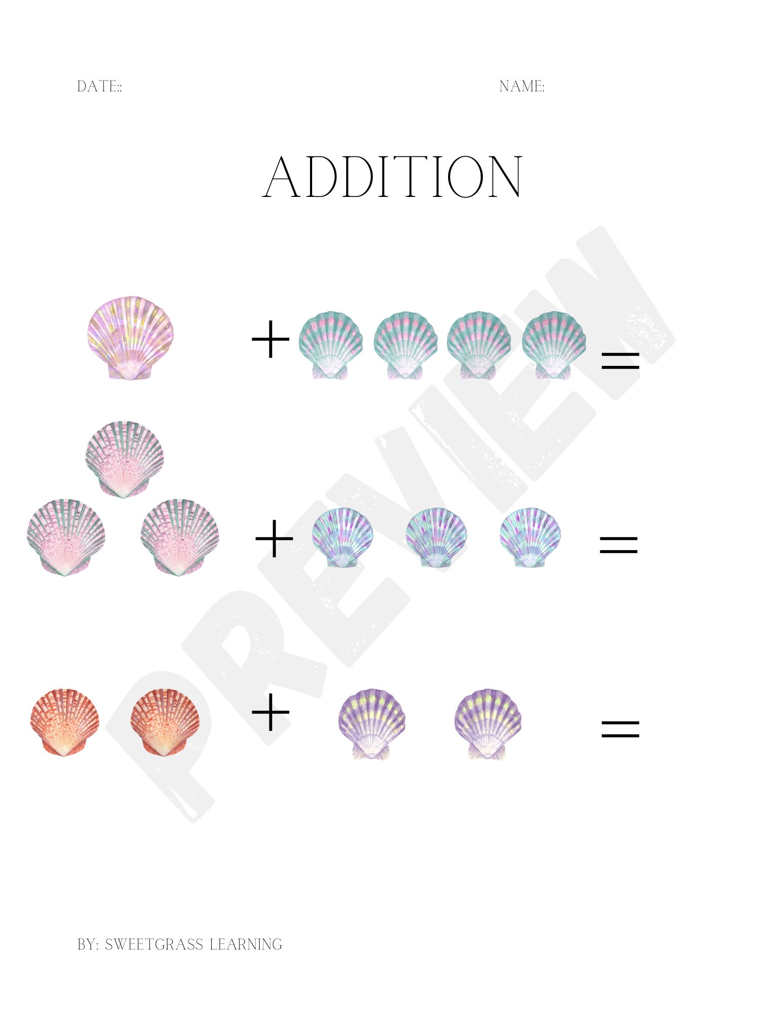 Shell Addition Worksheets - Etsy