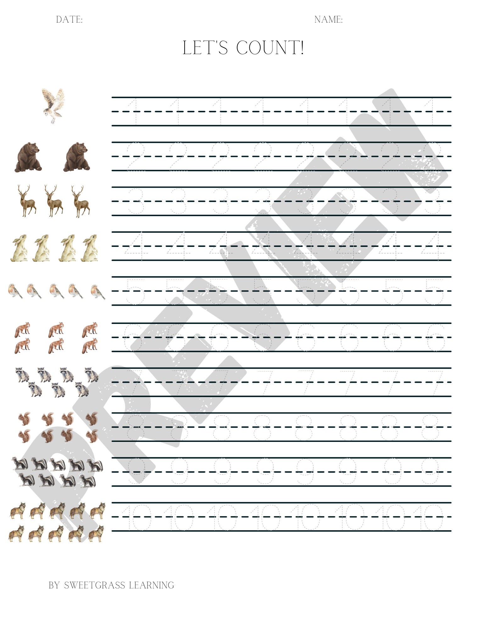 Let's Count & Writing Practice Sheets - Etsy