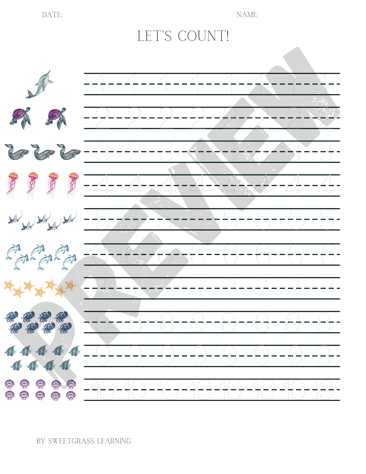 Let's Count & Writing Practice Sheets - Etsy