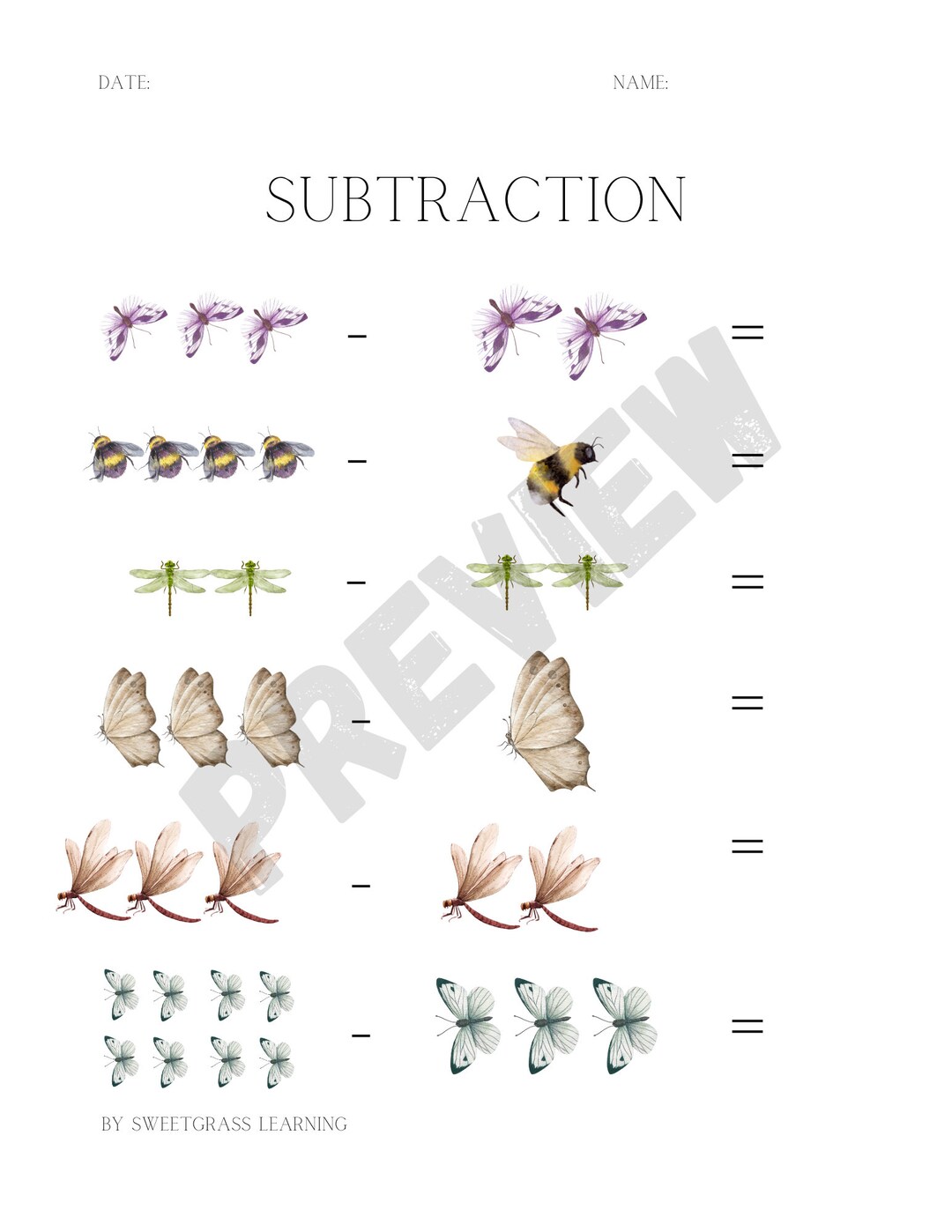 Outdoor Subtraction Worksheets - Etsy