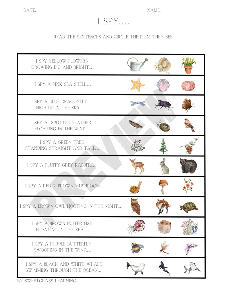 I Spy Learning Pages Prek-kindergarten - Etsy